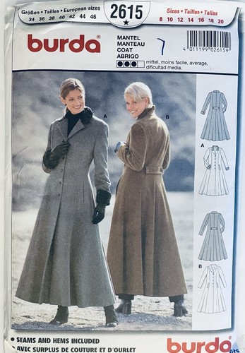 VTG `99 Burda 2615 CLASSIC Semi Fitted Button Front Maxi Duster Coat ...