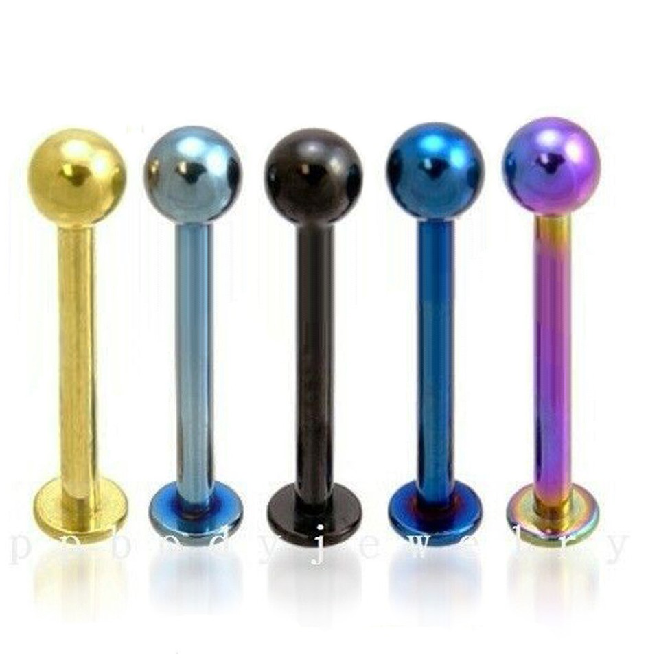 14G 1/4"-1/2" Titanium Anodized 316L Surgical Steel Labret with 4mm ...