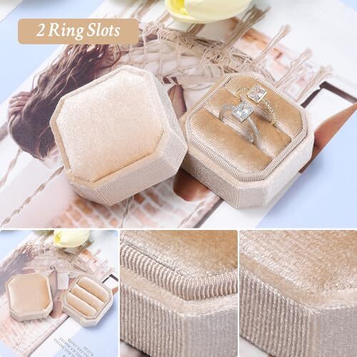 Velvet Ring Box, Octagon Velvet Jewelry Ring Box Storage 2 Slots Ring ...