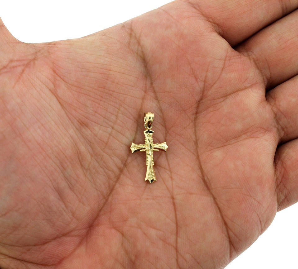 10K Yellow Gold Diamond Cut Cross Charm Pendant & 2mm Rope Chain | eBay