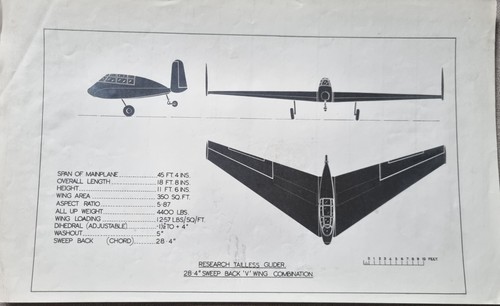 ORIGINAL WW2 GAL.56 RESEARCH TAILLESS GLIDER DESIGN DIAGRAM 33x21 cm | eBay