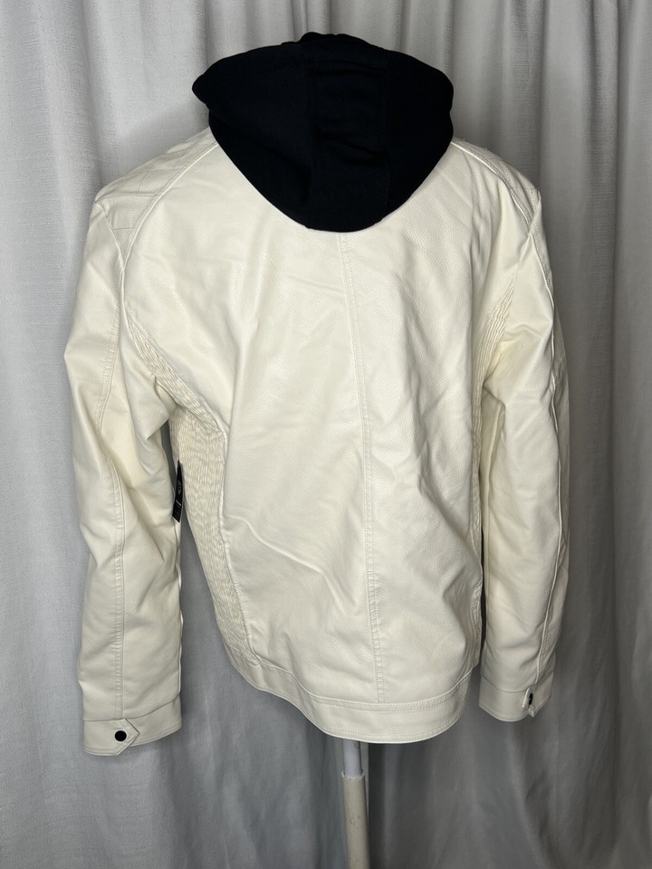 Fried Denim Faux Leather Moto Lined Hoodie Jacket XL Black & White | eBay