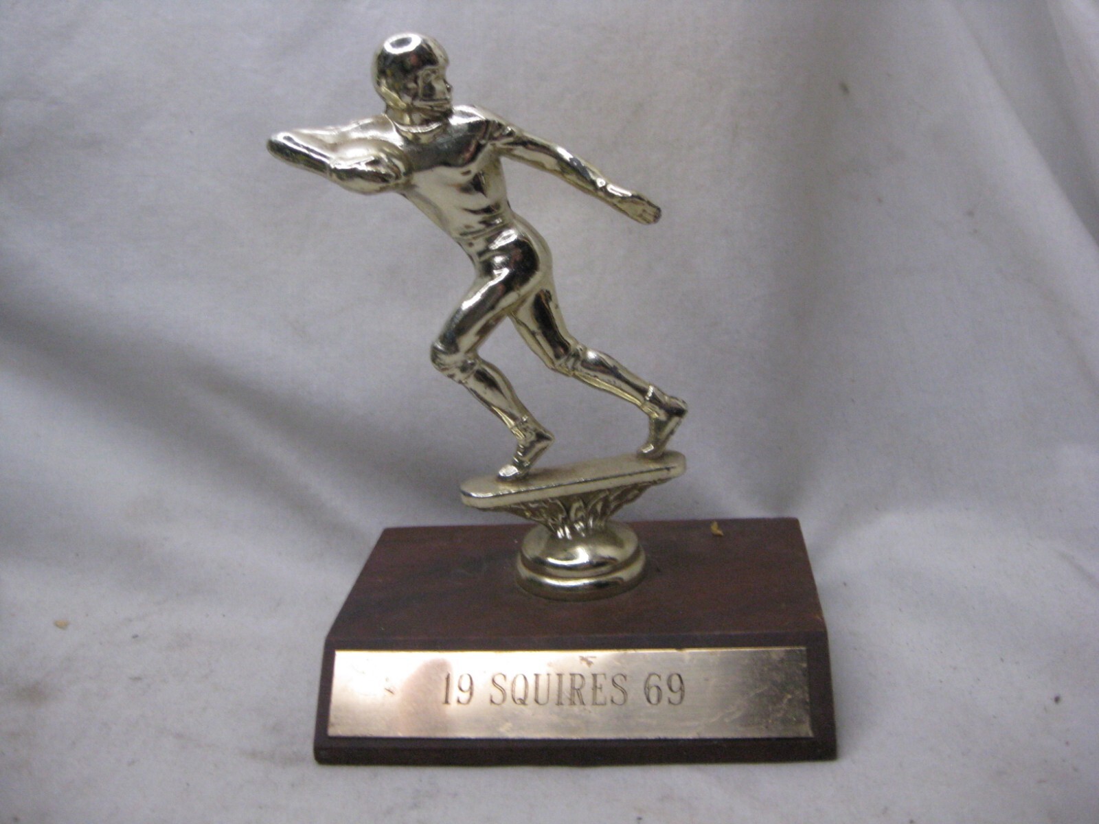 vintage football trophy metal quarterback topper wood base 19 SQUIRES ...