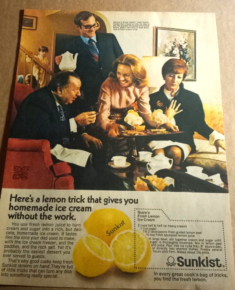 1972 print ad - Sunkist Lemons homemade lemon ice cream recipe ...