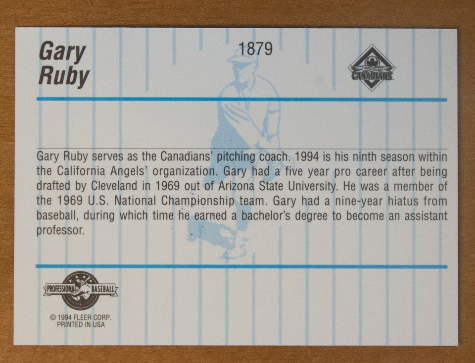 AUTOGRAPHED - Gary Ruby Fleer #1879 Vancouver Canadians 1994 coach AAA ...