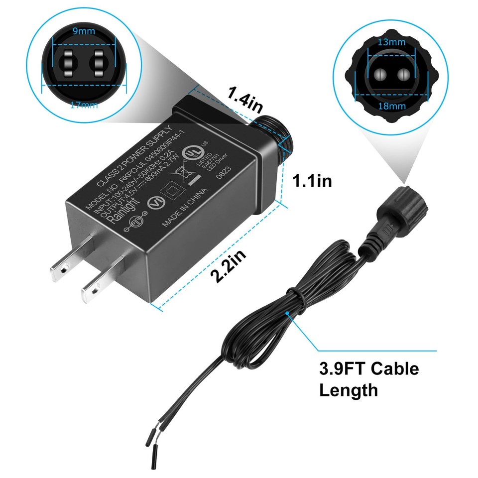 4.5V 0.6A LED Class 2 Power Adapter 2.7W LED Transformer for Christmas ...