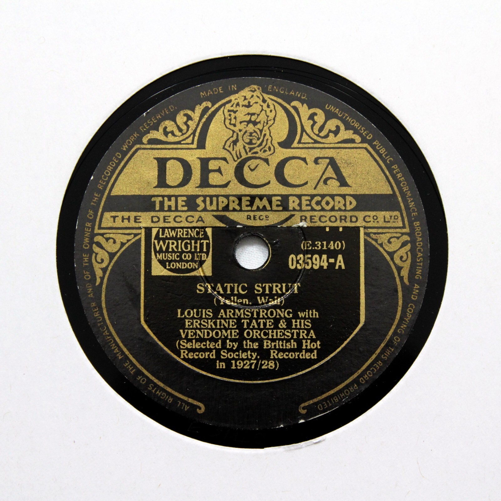 ERSKINE TATE ORCHESTRA w LOUIS ARMSTRONG "Static Strut" (E+) DECCA ...