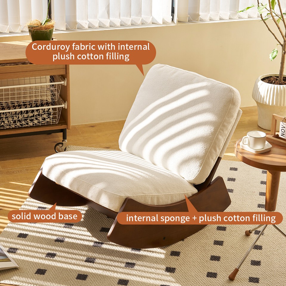 Rocking Chair w/Solid Wood Base Upholstered Rocker Glider Chair Armless ...