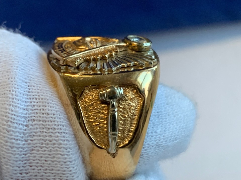 Vtg 14k Gold Diamond Masonic Worshipful Master Ring 14.28g Fine Jewelry ...