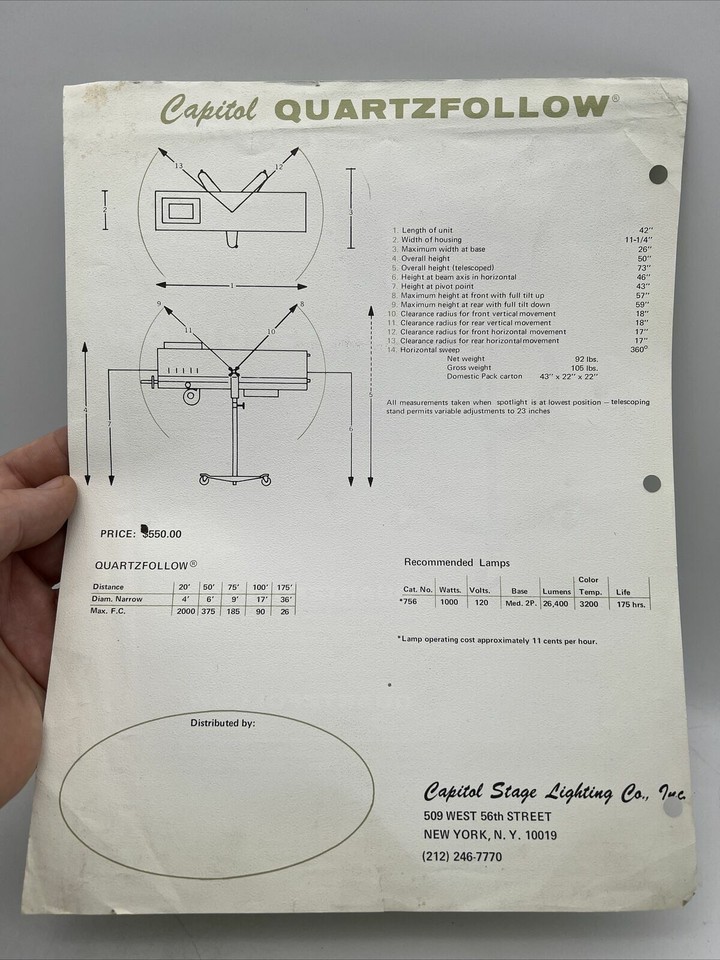 1950s VINTAGE CAPITOL QUARTFOLLOW SPOTLIGHT Lurium II Aluminum Sales ...