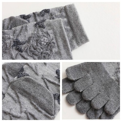 3Pairs Lady Warm Toe Socks Five Fingers Jacquard Flower Ethnic Retro ...