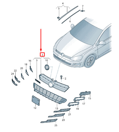 VW GOLF VII 5G MK7 RADIATOR GRILLE 5G0853651H ZLL 5G0853651HZLL NO DUTY ...