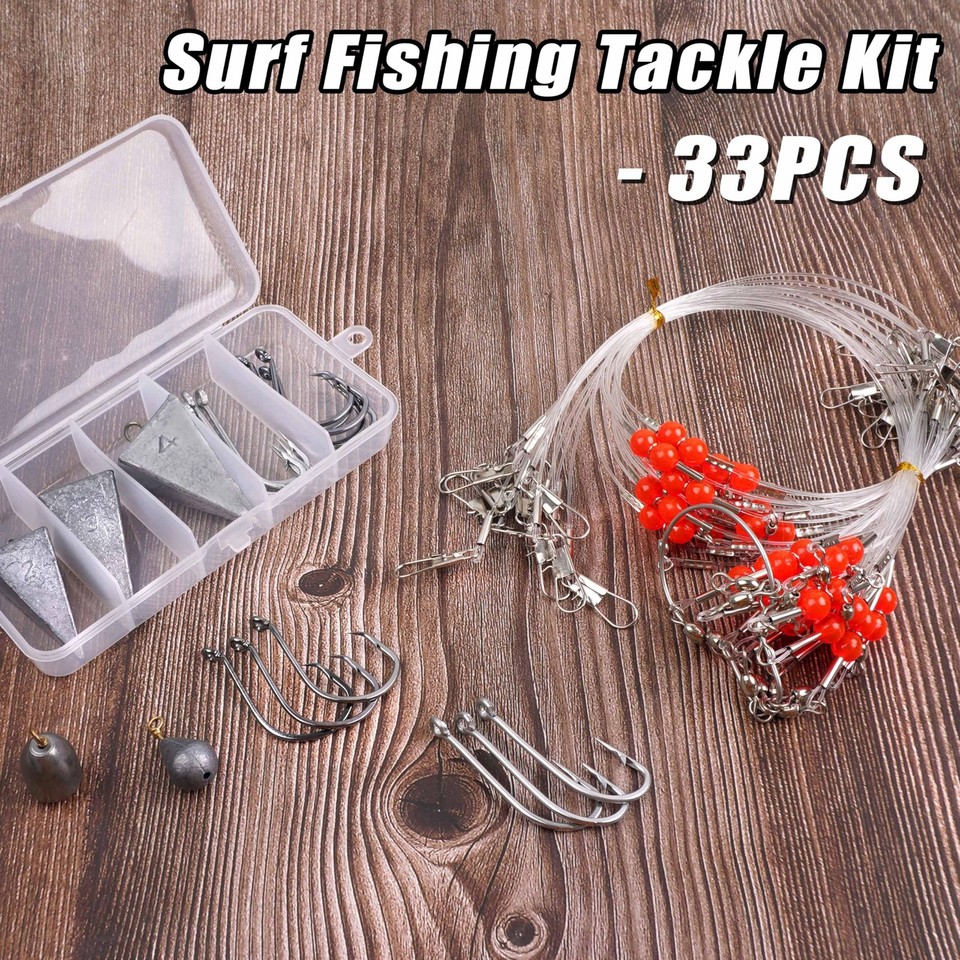 Saltwater Fishing Tackle Kit w/ Pyramid Sinkers Hooks Bottom Rigs Ocean ...
