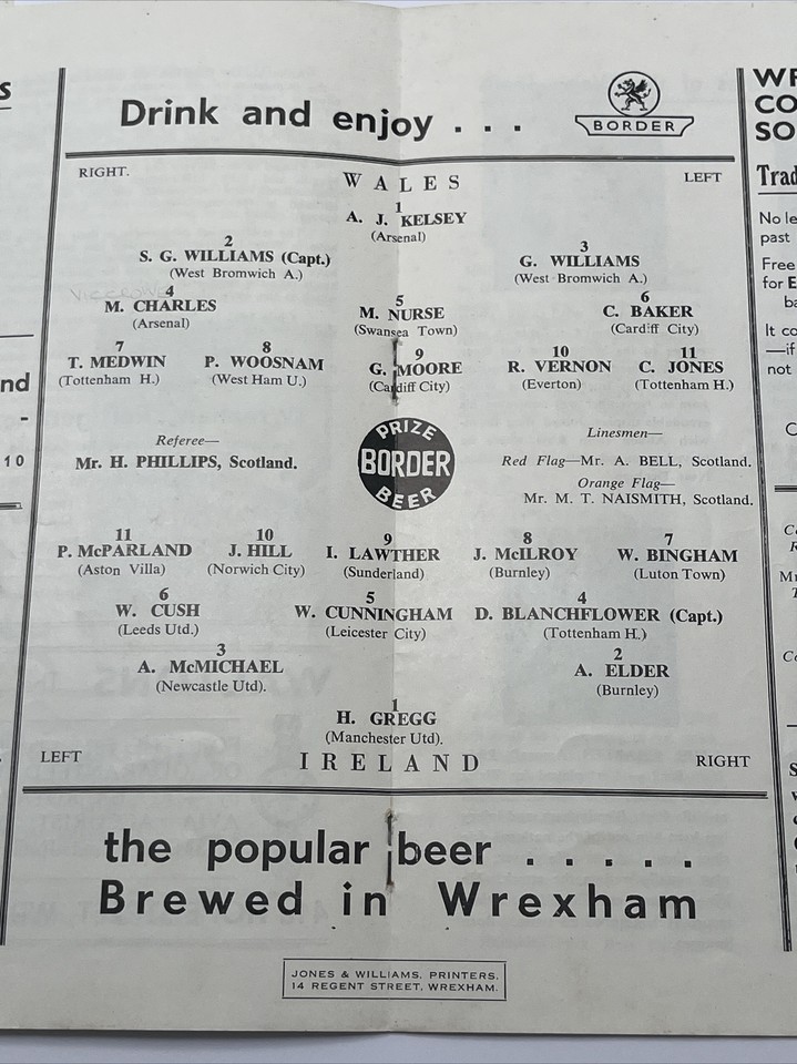 1960 Wales vs Ireland Programme | eBay
