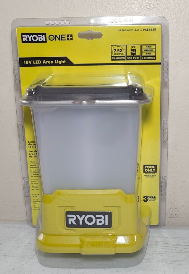 Ryobi PCL662B ONE+ 18V Cordless LED Area Light with USB Port (Tool Only ...