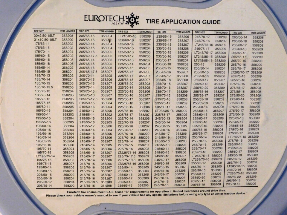 EA1705 Eurotech Alloy Tire Chains, 1 Pair, Costco Item #358208, Never ...