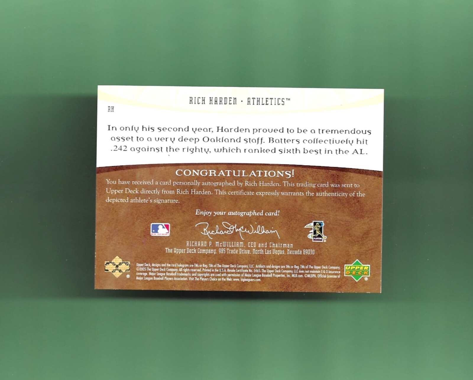 2005 UD Artifacts AUTO Card # RH RICH HARDEN OAKLAND A'S /599 SHARP! | eBay