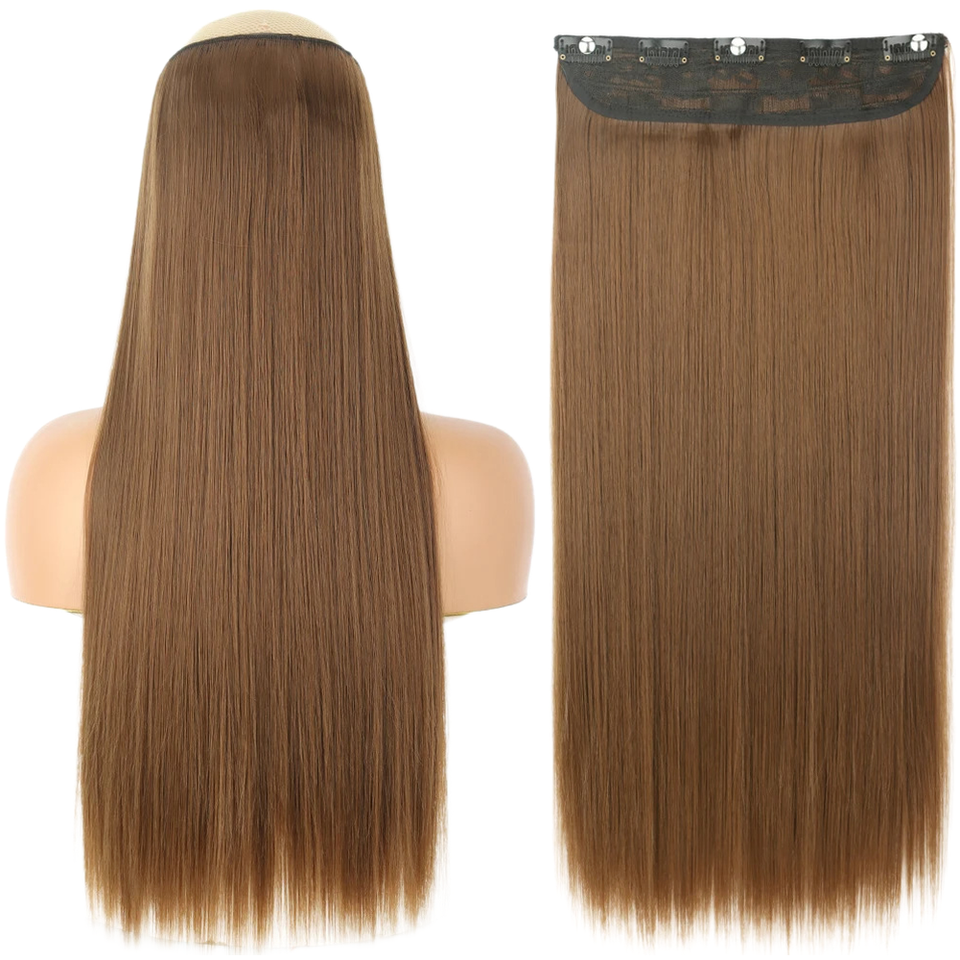 55cm Long Straight Hair Extensions with 5 Clips Synthetic Fiber Natural ...