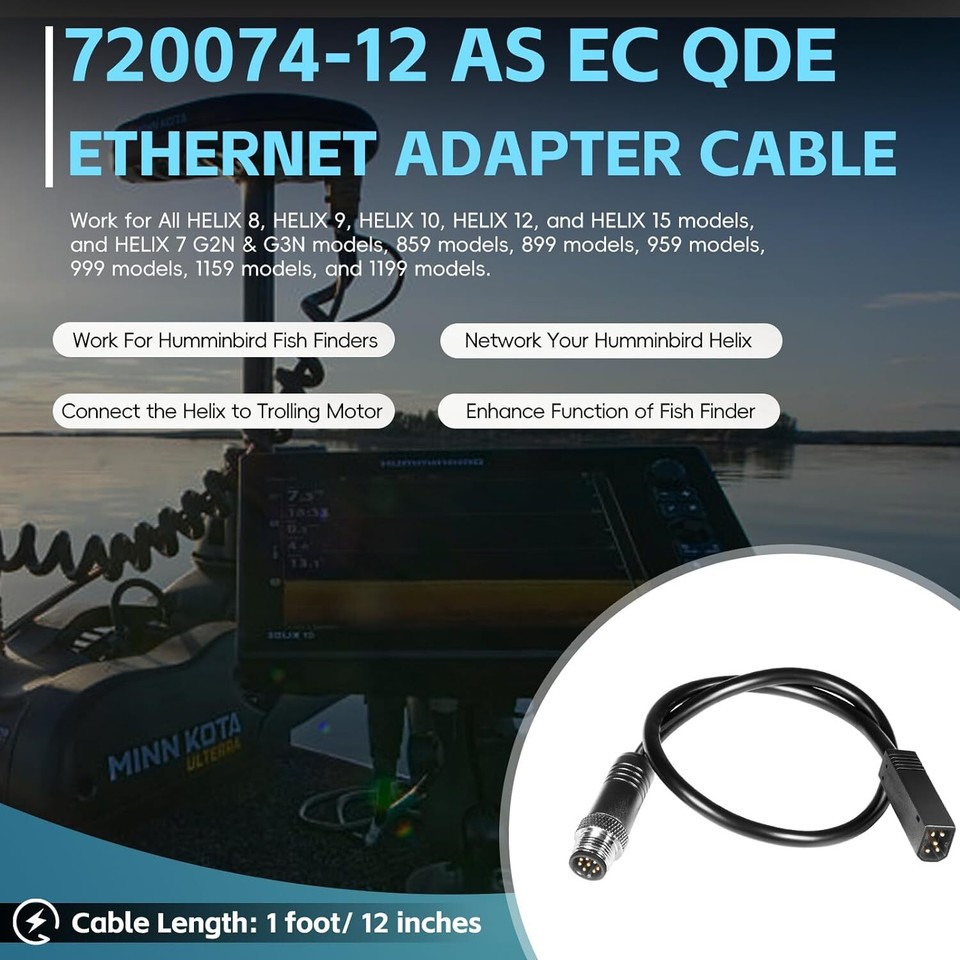 For Humminbird 720074-12 AS EC QDE 12 Ethernet Adapter Cable Black | eBay