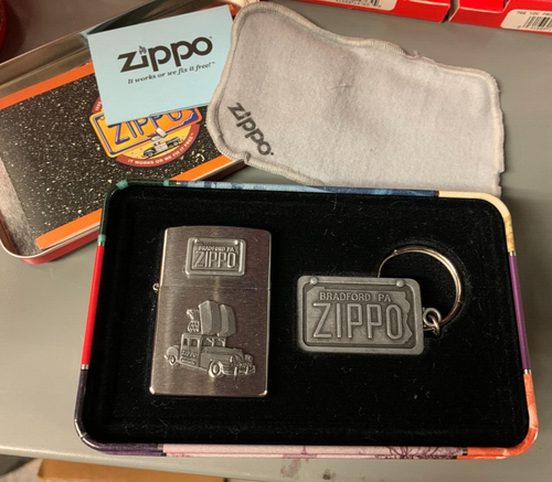 VINTAGE Zippo Boxed Set "Zippo Car" C98 W/ Keychain In Tin NIB Hot Rods ...