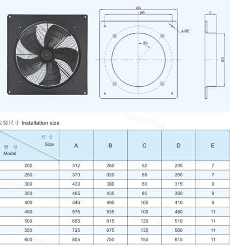 Industrial Exhaust Fan Dimensions