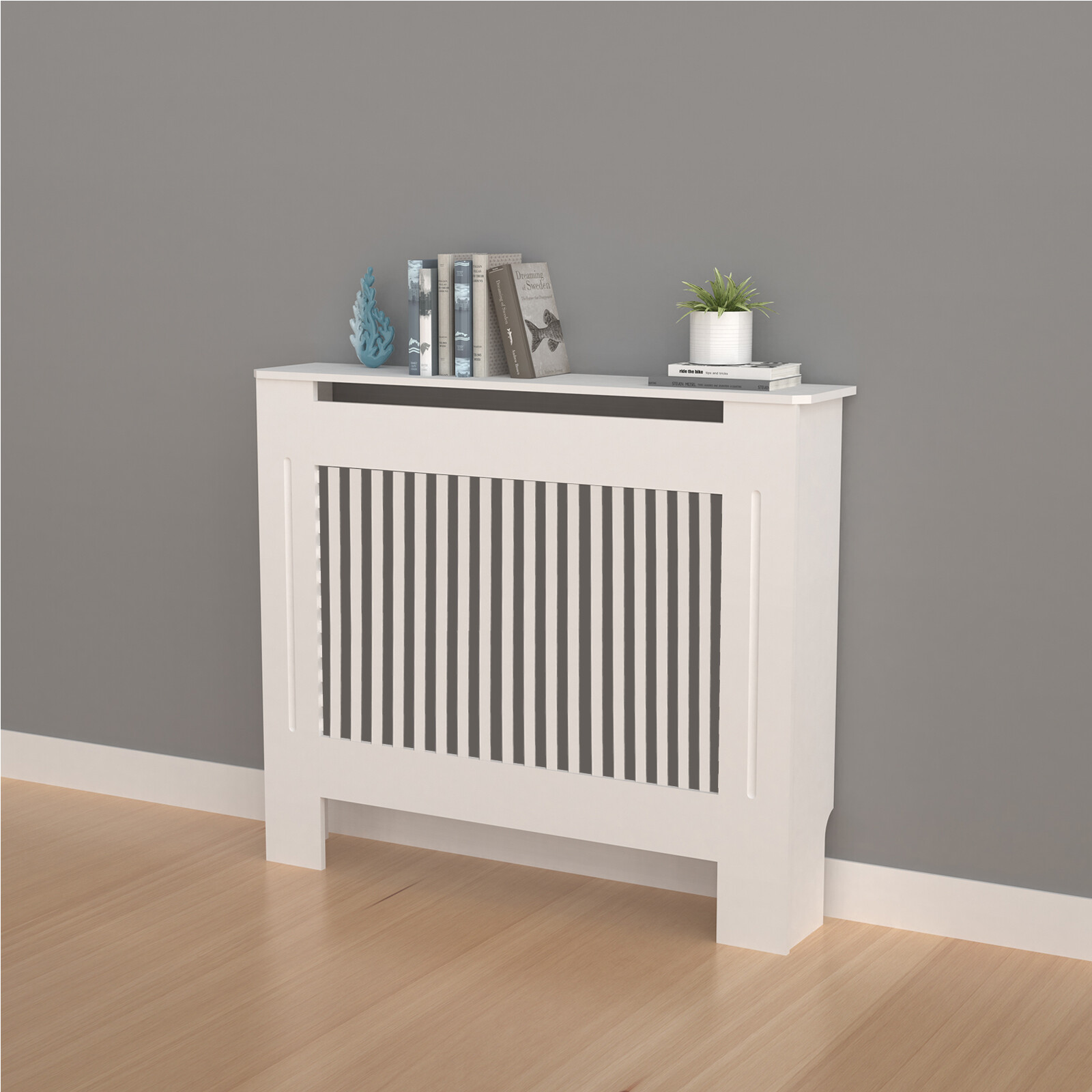 91/100cm Internal Radiator Cover MDF Modern Cabinet Slatted High ...