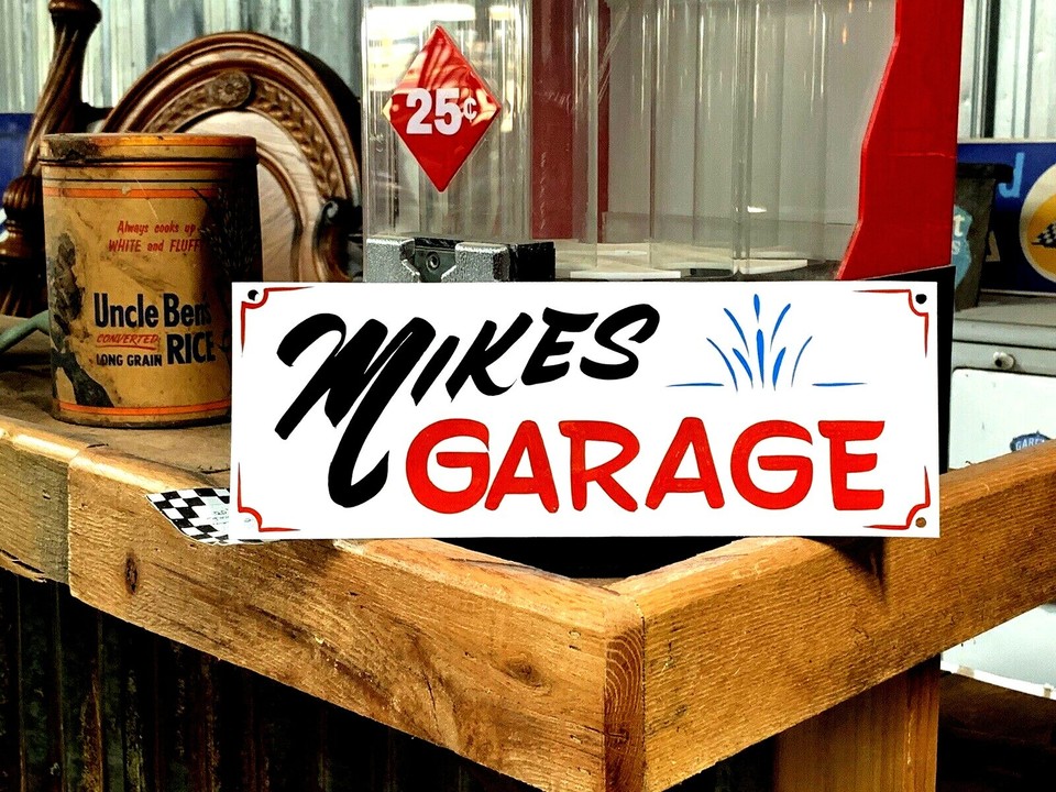 Personalized Mikes Garage HOT ROD Hand Painted Man Cave SHOP Chevy Car ...
