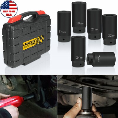 6PCS Crank Bolt Socket Set-17/19/21/22/24/27MM 1/2" Drive Deep Impact ...
