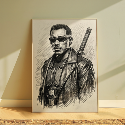 BLADE VAMPIRE HUNTER MOVIE DRAWING PRINT PORTRAIT SKETCH 8" x 10" WALL ...