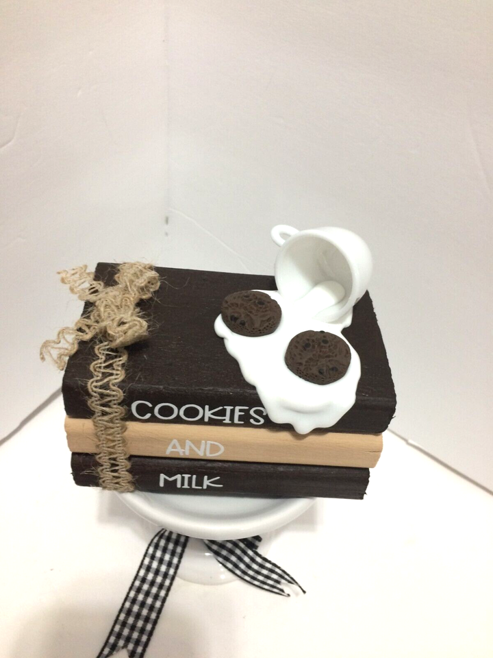 Cute COOKIES & MILK Wooden Book Stack Tiered Tier Tray / Shelf Sitter ...