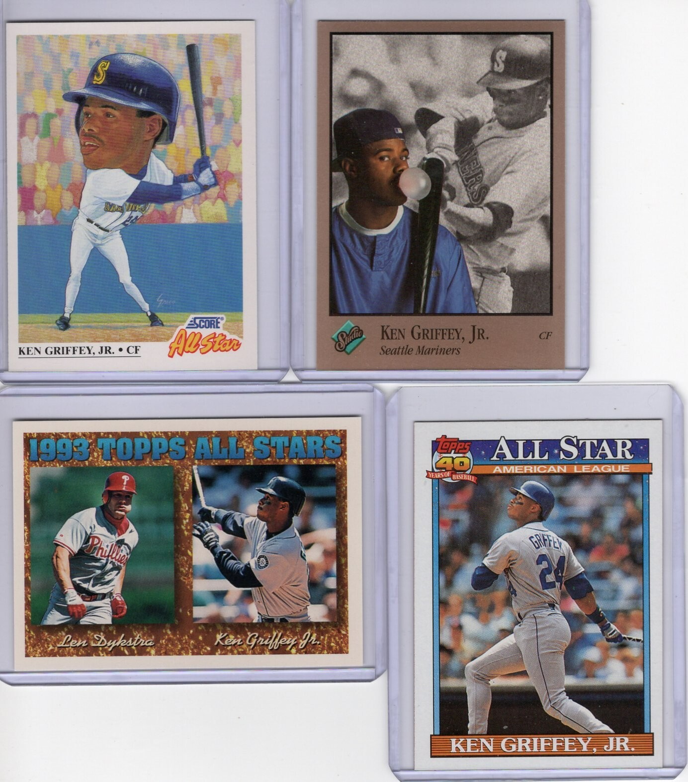 KEN GRIFFEY JR-Lot of 4: 90 Score #396, 91 Topps #392, 92 Studio #232 ...