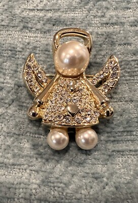 Vintage Guardian Angel Rhinestone Brooch Fau Pearl | eBay