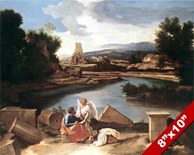 SAINT MATTHEW APOSTLE & ANGEL TEACHING PAINTING BIBLE ART REAL CANVAS ...