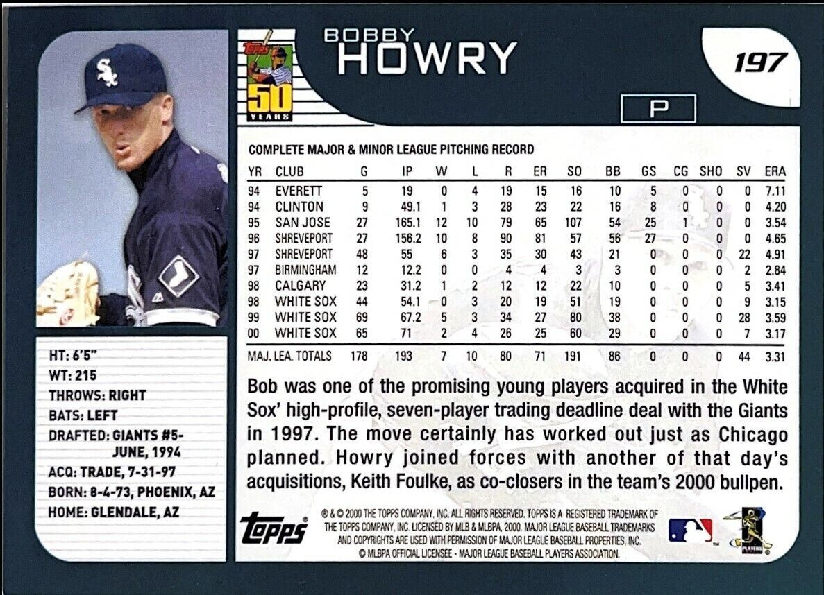 2001 Topps 50 Years #197 Bobby Howry - Chicago White Sox - Baseball ...