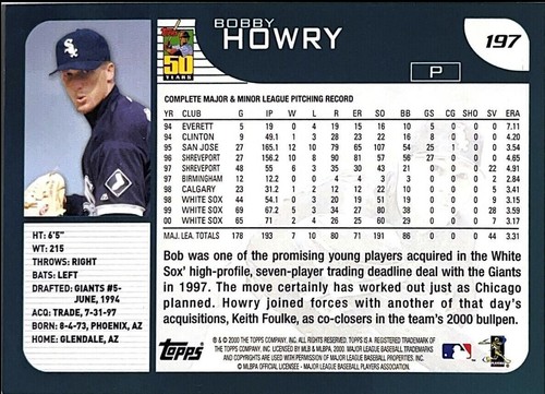 2001 Topps 50 Years #197 Bobby Howry - Chicago White Sox - Baseball ...