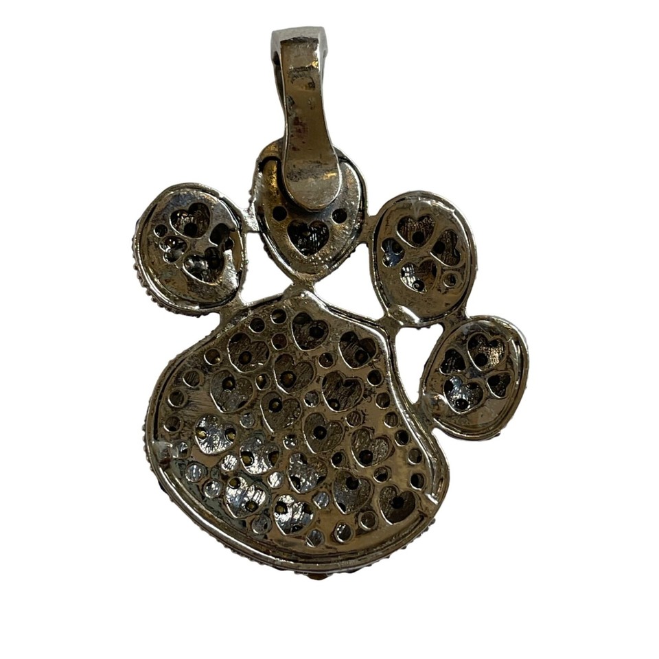 Pet Lover Paw Print Necklace Rhinestone Statement Pendent Silver Plated ...