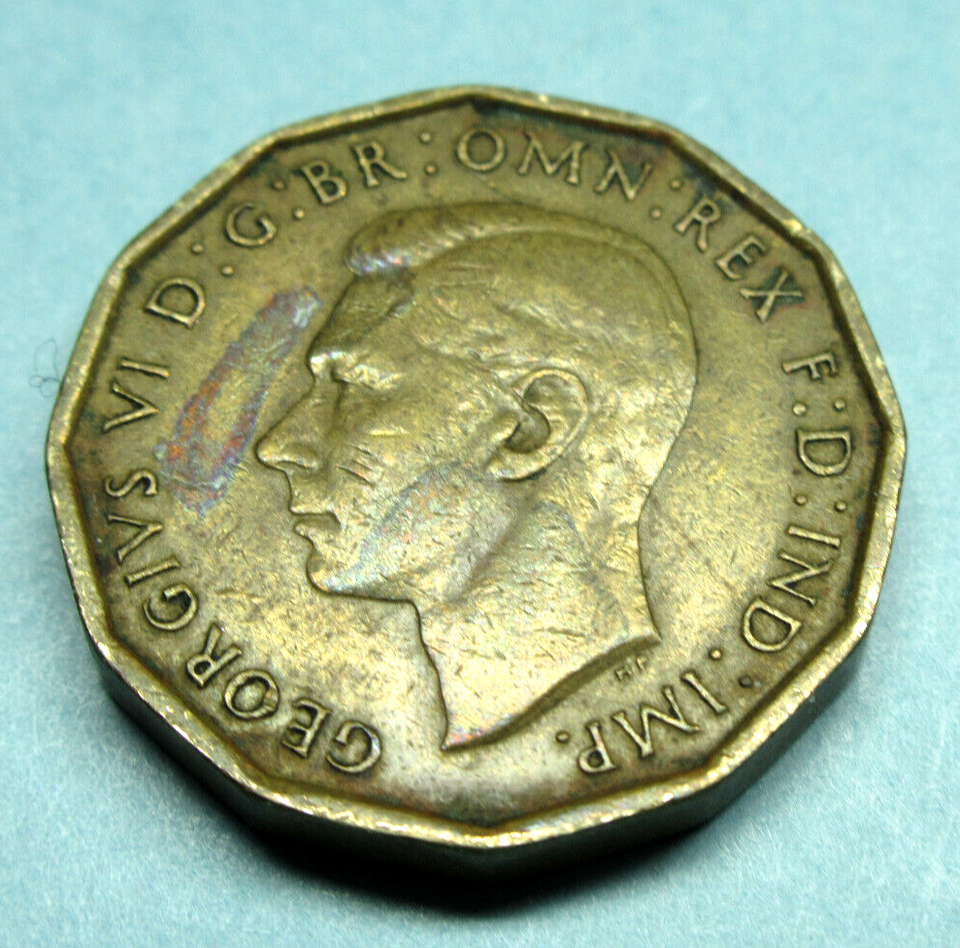 1943 England 3 Pence 3p UK (Great Britain) Nickel/Brass Coin KM849 King ...