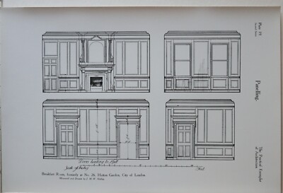 1908 ARCHITECTURE PRINT PANELLING BREAKFAST ROOM No 26 HATTON GARDEN ...