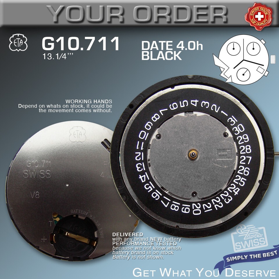 MOVEMENT CHRONOGRAPH ETA G10.211, G10.711 QUARTZ, 13.1/4''', NOS, NEW ...