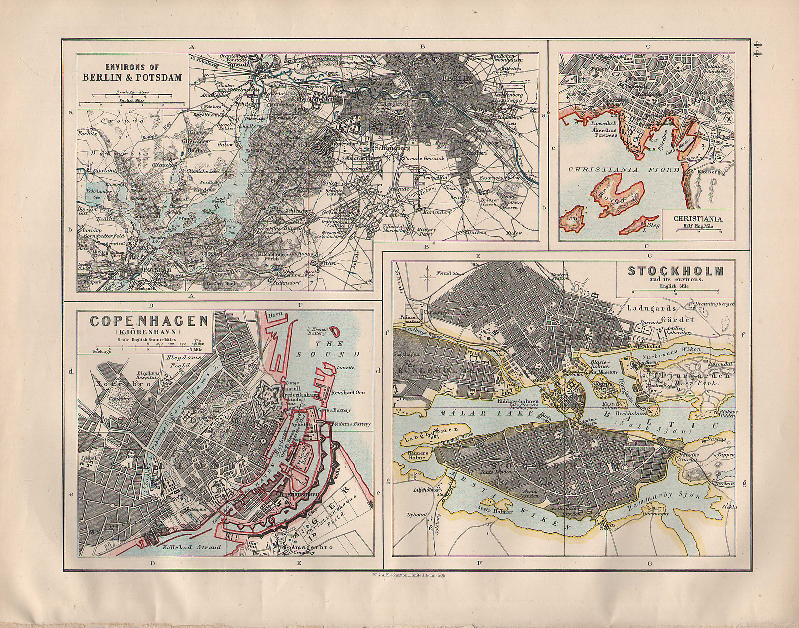 1914 MAP ~ ENVIRONS OF BERLIN & POTSDAM ~ STOCKHOLM ~ COPENHAGEN ...