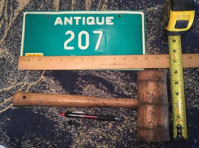 Old 13" Vtg Collectible Antique Primitive Wooden Wood Hammer Sledge ...