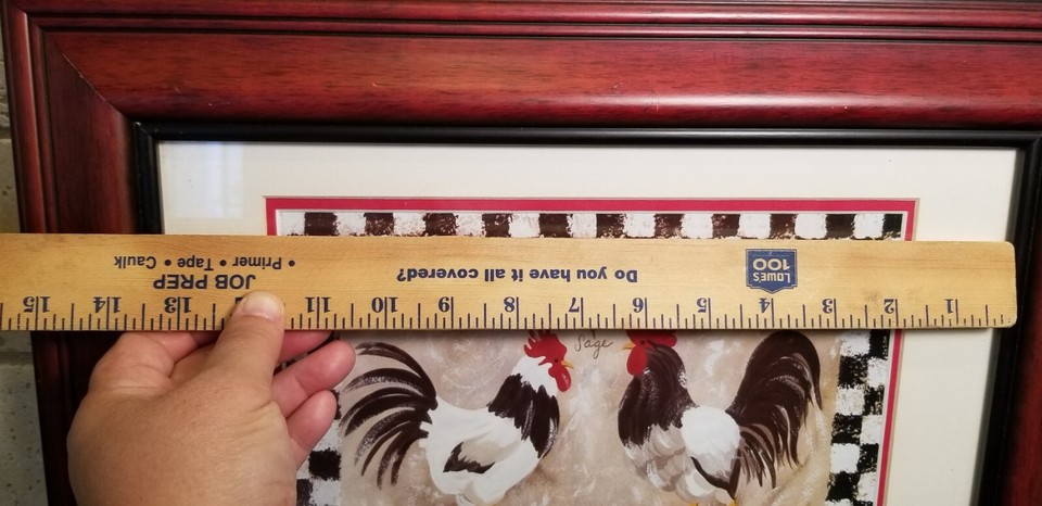 18" FRAMED ART/PRINT~ROOSTERS CHECKERBOARD FARM HOUSE KITCHEN DECOR ...