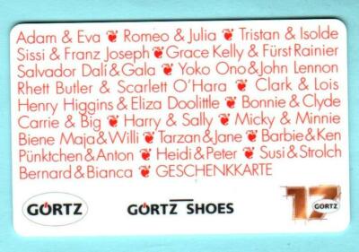 GORTZ SHOES ( Germany ) Famous Couples / Lovers 2013 Gift Card ( $0 ...