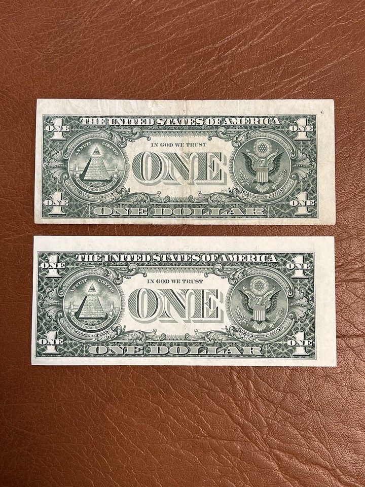 1974 $1 2003 $1 ONE US DOLLAR BILL NOTE MISCUT MISALIGNED OFF CENTER ...