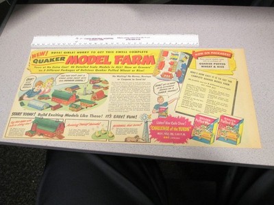 newspaper ad premium 1940s Quaker cereal box cutout MODEL FARM playset ...