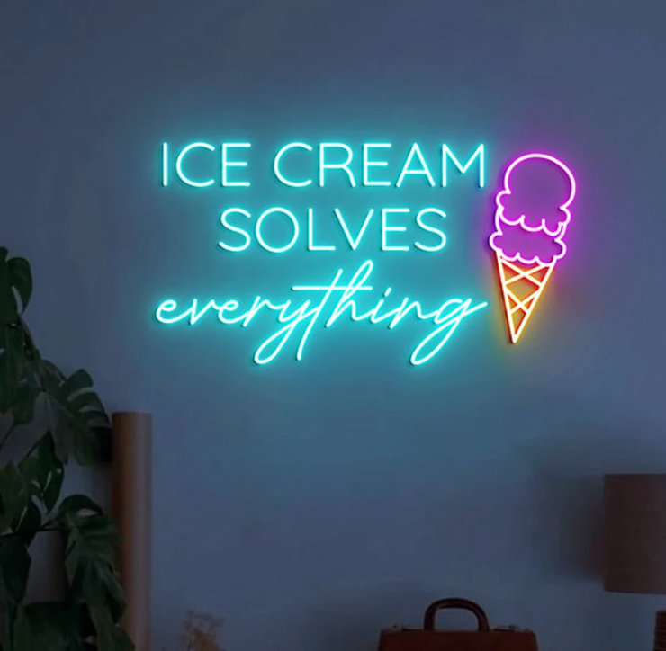 Custom Neon Sign ICE CREAM SOLVES everything Food Shop Restaurant Wall ...