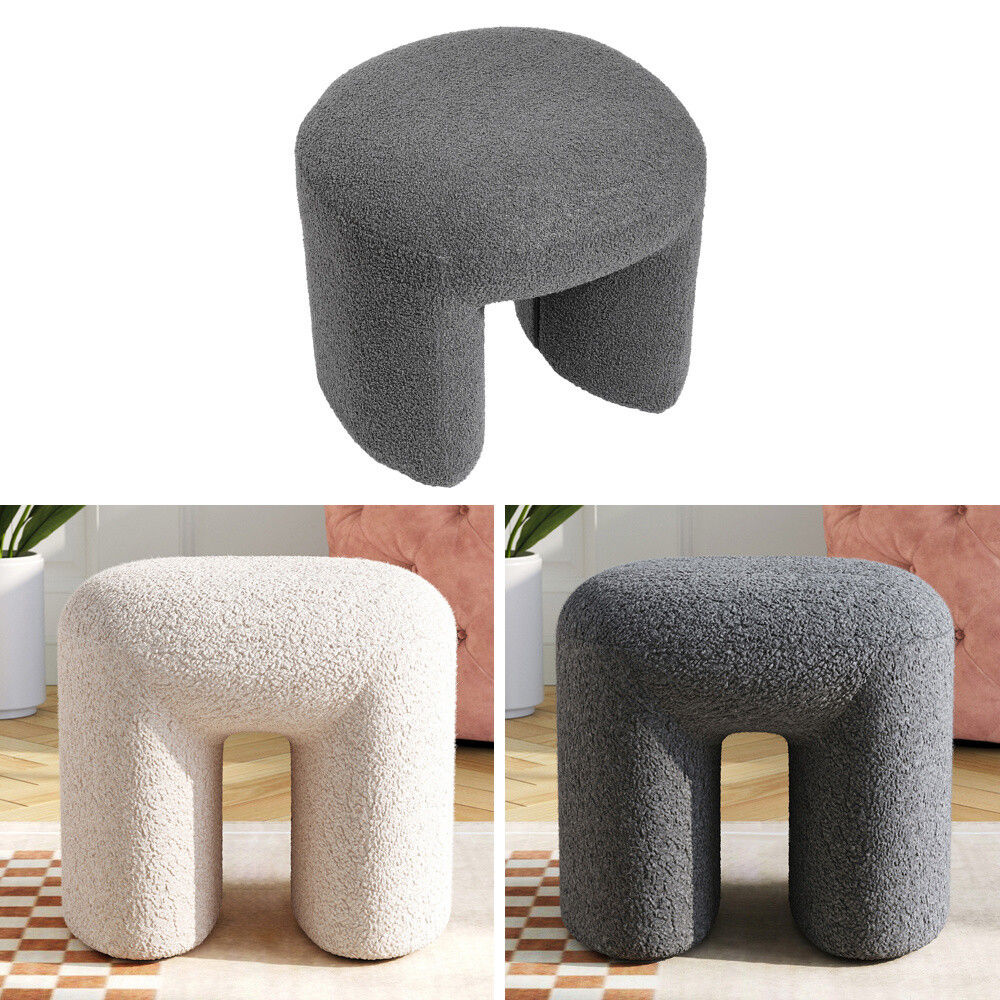 Minimalism Cream Style Teddy Footstool Vanity Under Desk Ottoman Shoe ...