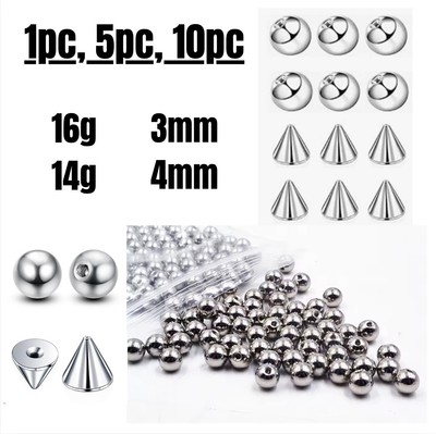 Piercing Replacement Ball Cone Spike Silver Screw 16g 14g Septum Ear ...