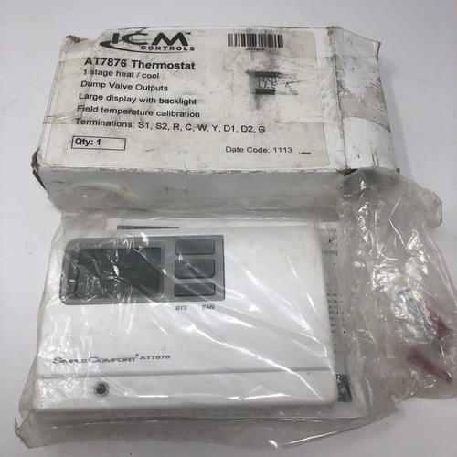 NEW ICM Simple Comfort AT7876 Thermostat 1 Stage Heat Cool Dump Valve ...