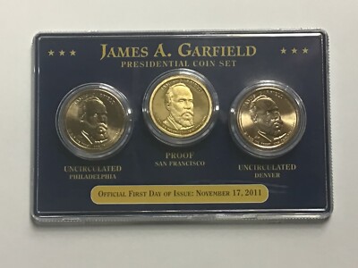 2011 US Proof Set- JAMES A. GARFIELD 3 Coin 20TH Presidential Set P, D ...